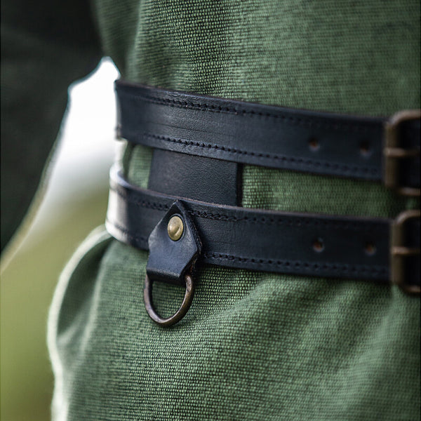 Black Leather Double Wide Belt | Medieval Warrior Belts – Sons of Vikings