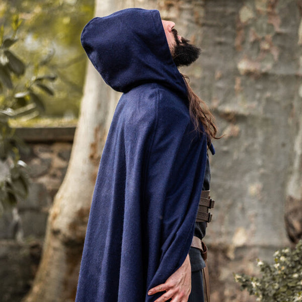 Blue Wool Cloak w/ Wool Ties - Heavy Wool Hooded Cape – Sons of Vikings