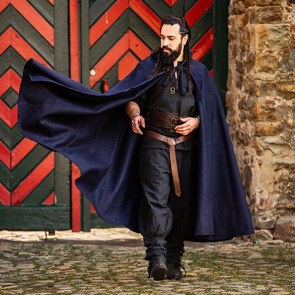 Blue Wool Cloak w/ Wool Ties - Heavy Wool Hooded Cape – Sons of Vikings