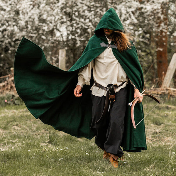 Green Cloak w/ Wolf Clasp - Heavy Wool Hooded Cape with Buckle – Sons ...