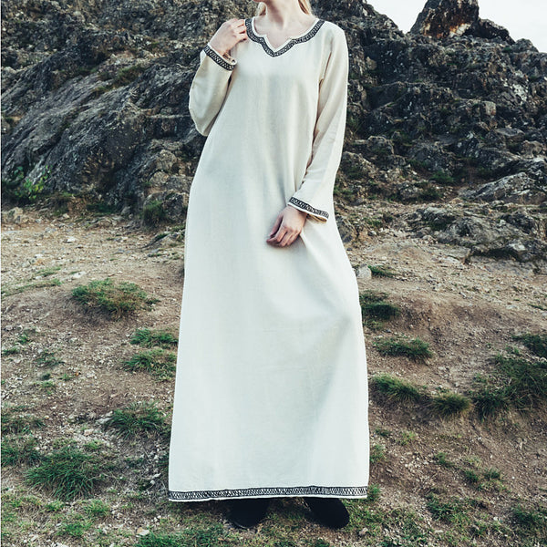 Natural Viking Dress with Hand Embroidered Trim - Cotton – Sons of Vikings