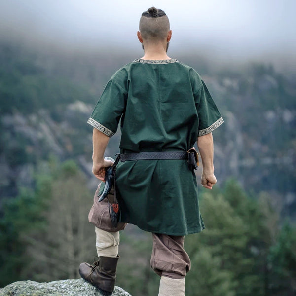 Green V-Neck Viking Tunic w/ Elegant Trim at the Neckline and Sleeves ...