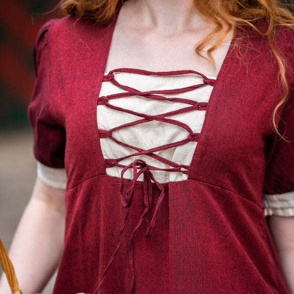 Red and Natural Medieval Summer Dress - Cotton | Renaissance Dresses ...
