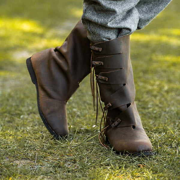 Dark Brown Leather High / Tall Viking Boots | Calf Height Medieval ...