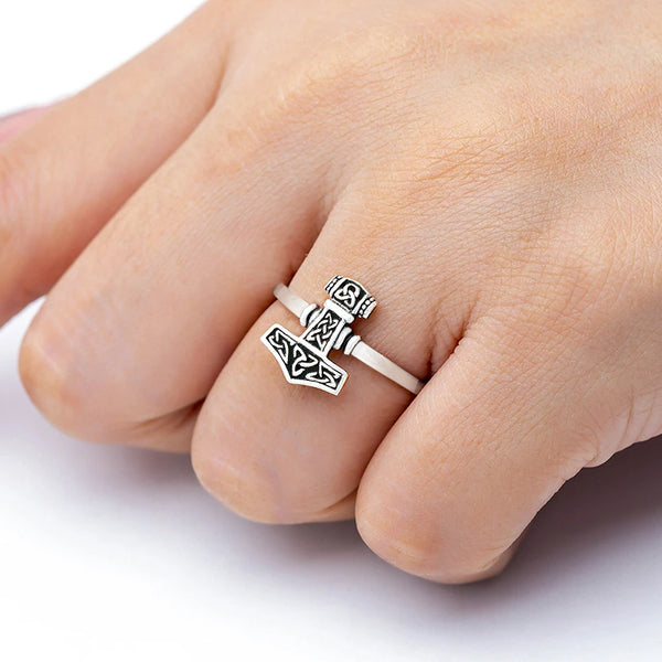 Women's Thor's Hammer Ring - 925 Sterling Silver | Small Mjolnir Ring ...